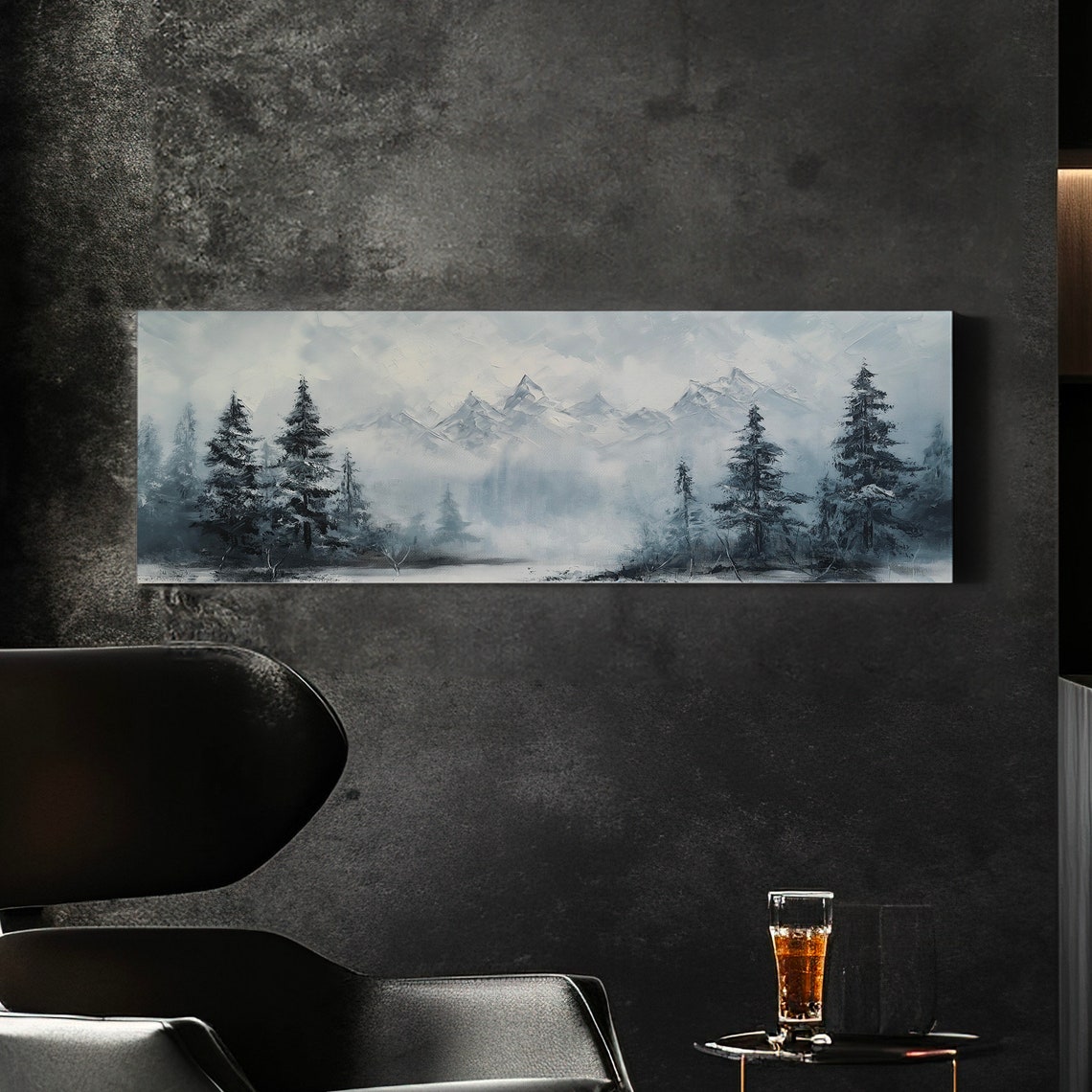 Pine Forest at Winter Above Bed Wall Art Mountain Landscape, Panoramic ...