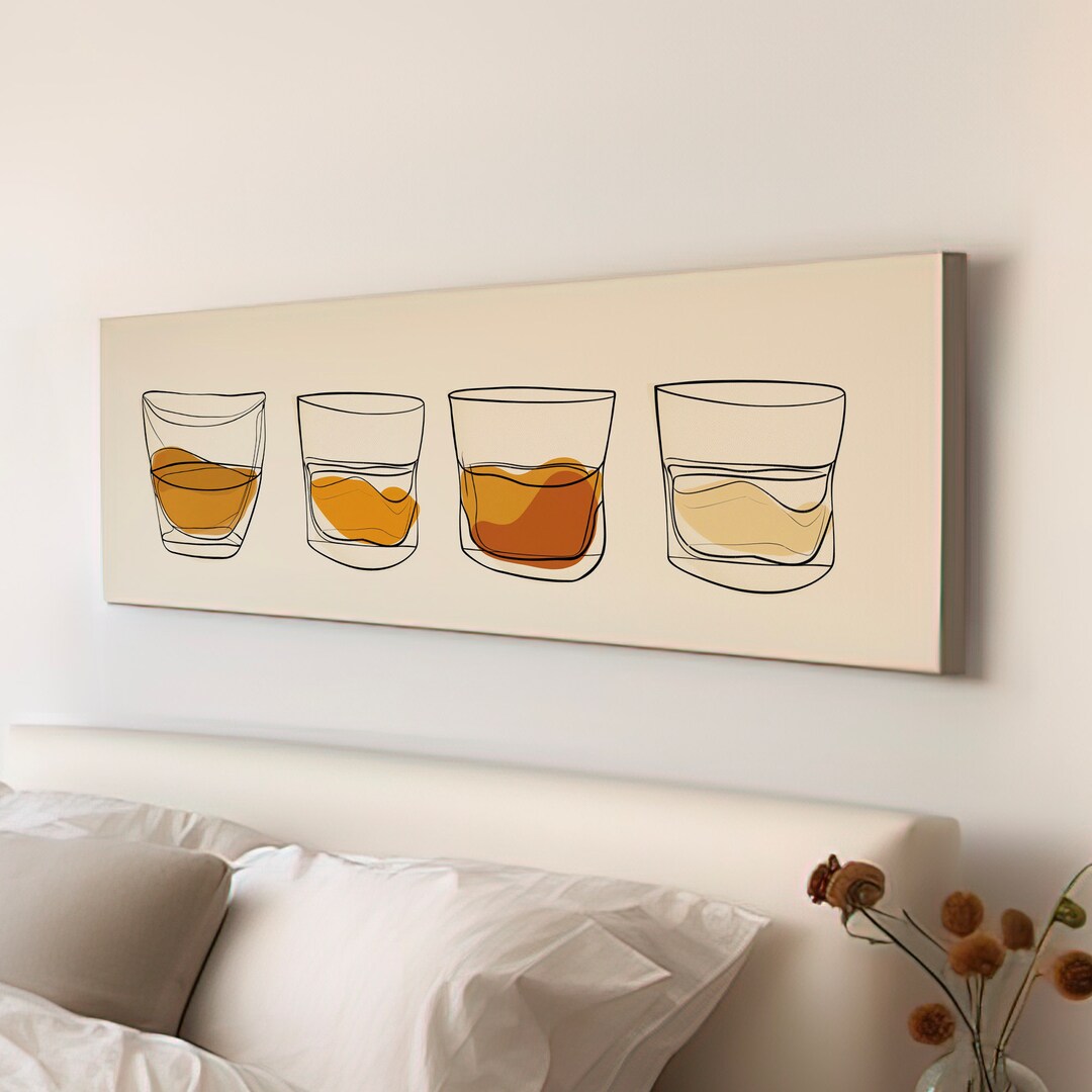 Boho Whiskey Bar Above Bed Wall Art Bourbon Bar, Panoramic Scotch ...