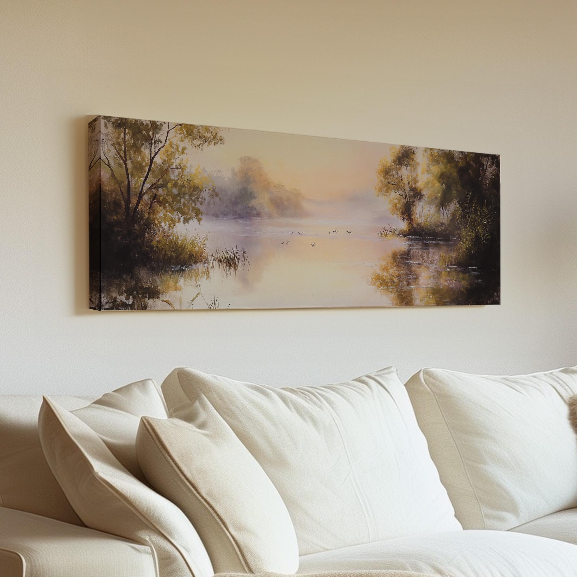 Calming Pond With Birds Panoramic Wall Art Lake Scene, Panorama Quiet ...