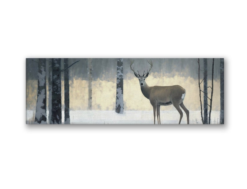 Forest Landscape Wall Art, Majestic Deer in the Forest Framed Panoramic ...