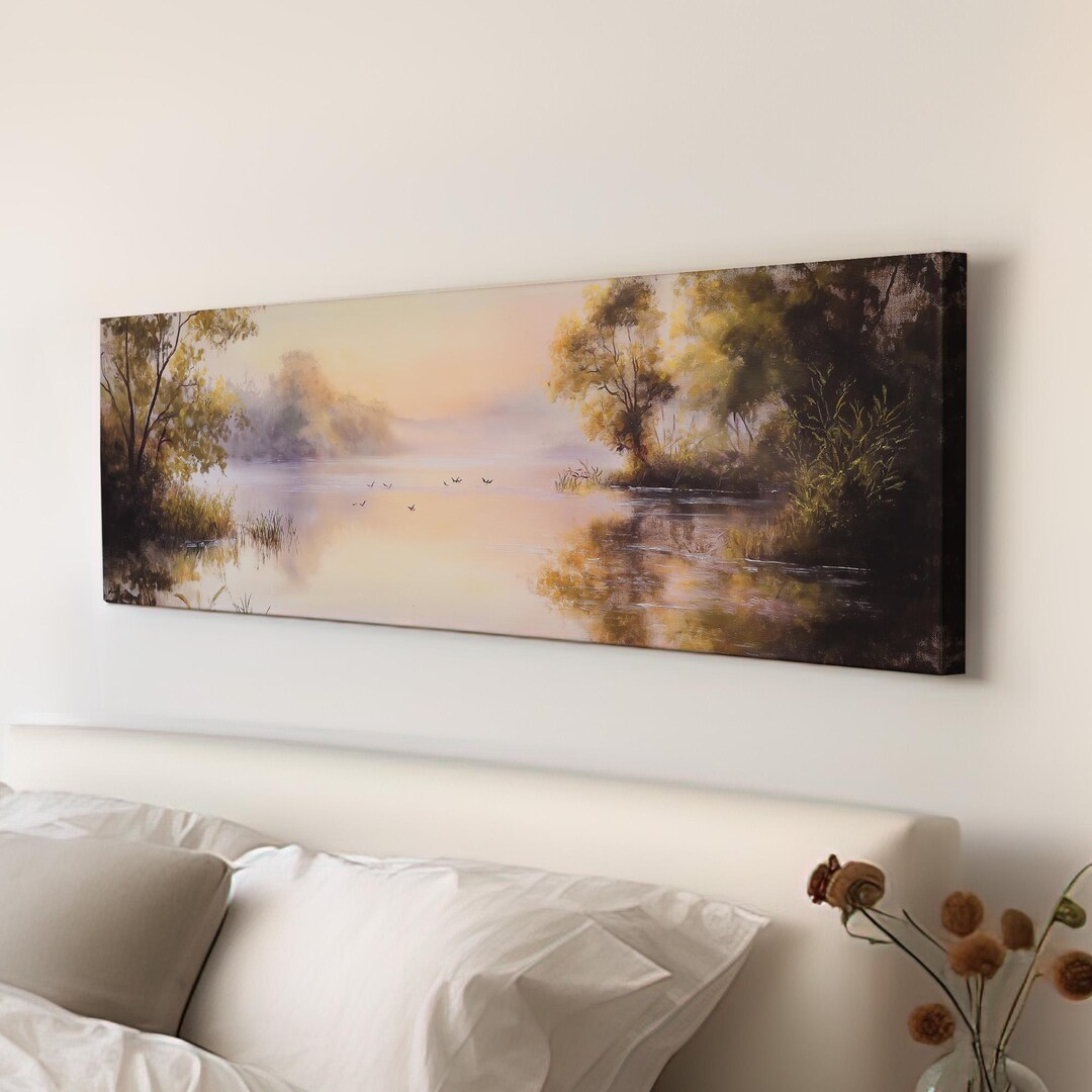Calming Pond With Birds Panoramic Wall Art Lake Scene, Panorama Quiet ...