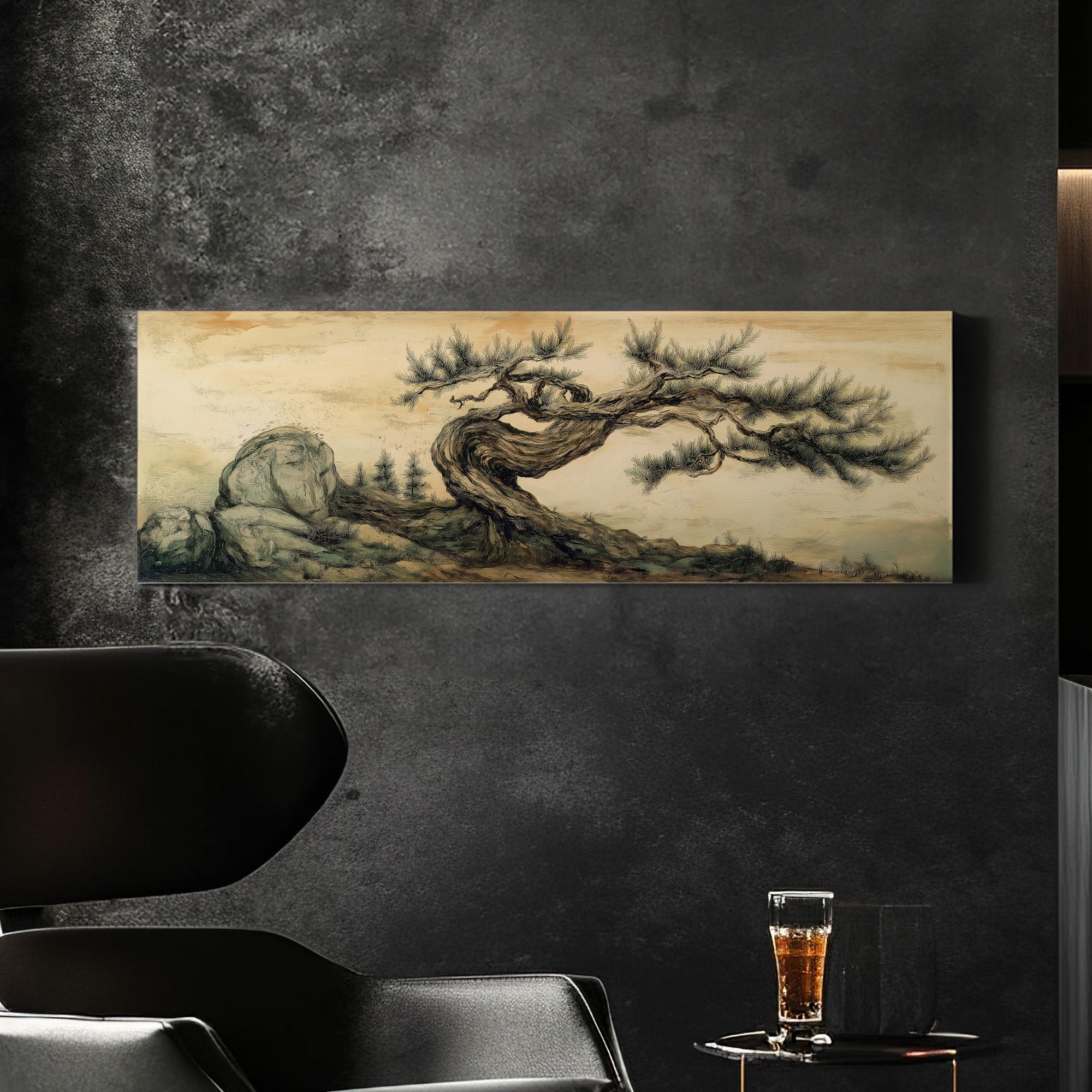 Ancient Bonsai Panoramic Wall Art Japanese, Panorama Botanical Canvas ...