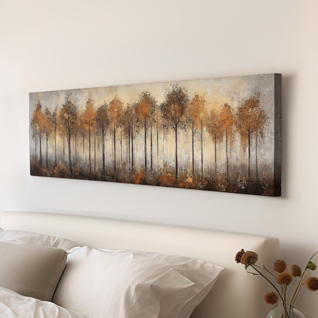 Serene Autumn Bronze Landscape Panoramic Wall Art Cottage Fall ...