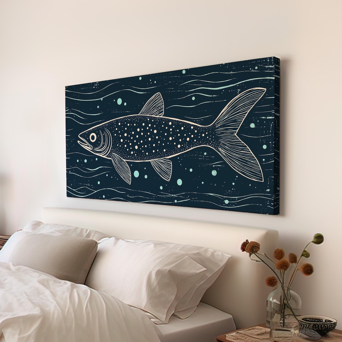 Arctic Char Minimal Wall Art Above Desk, Horizontal Fishing Shack ...