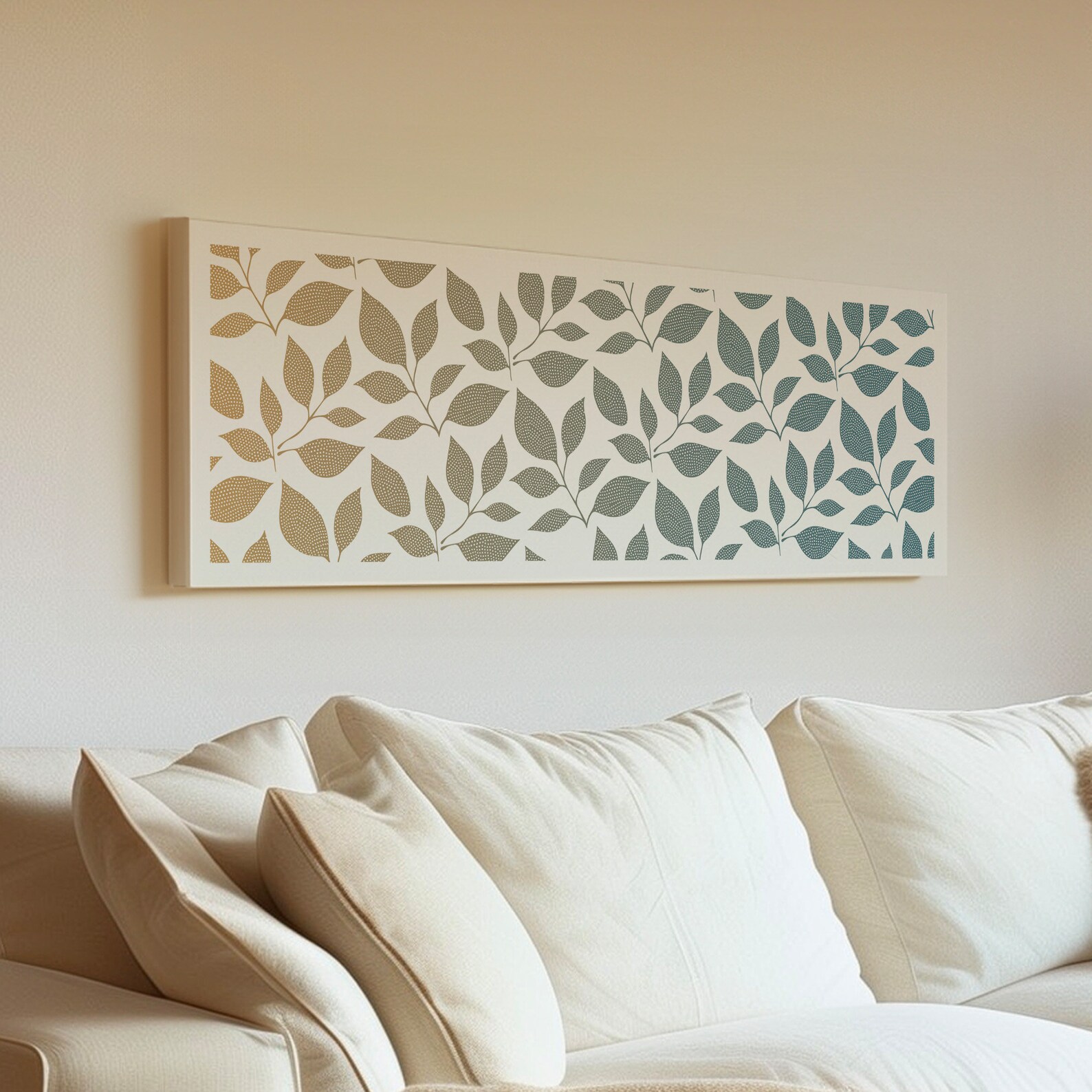 Colorful Floral Pattern Long Horizontal Wall Art for Bedroom, Panoramic ...