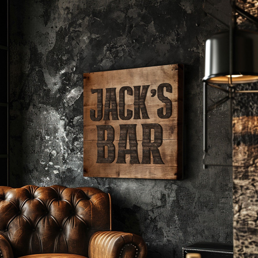 Custom Whiskey Bar Sign - Wood Texture Personalized Man Cave Canvas Art ...