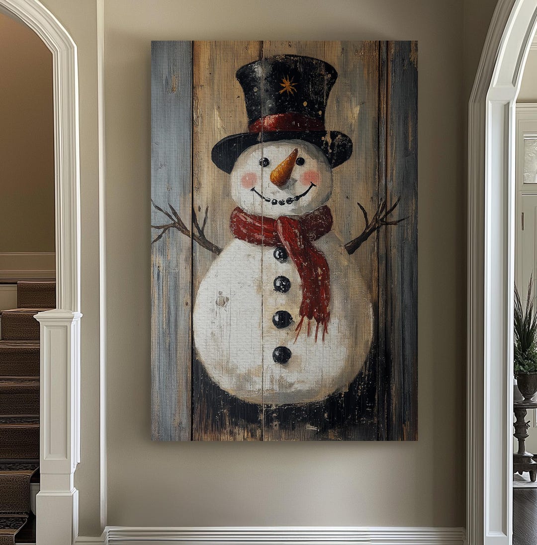 Vintage Rustic Snowman Vertical Wall Art Christmas, Decor Winter Canvas ...