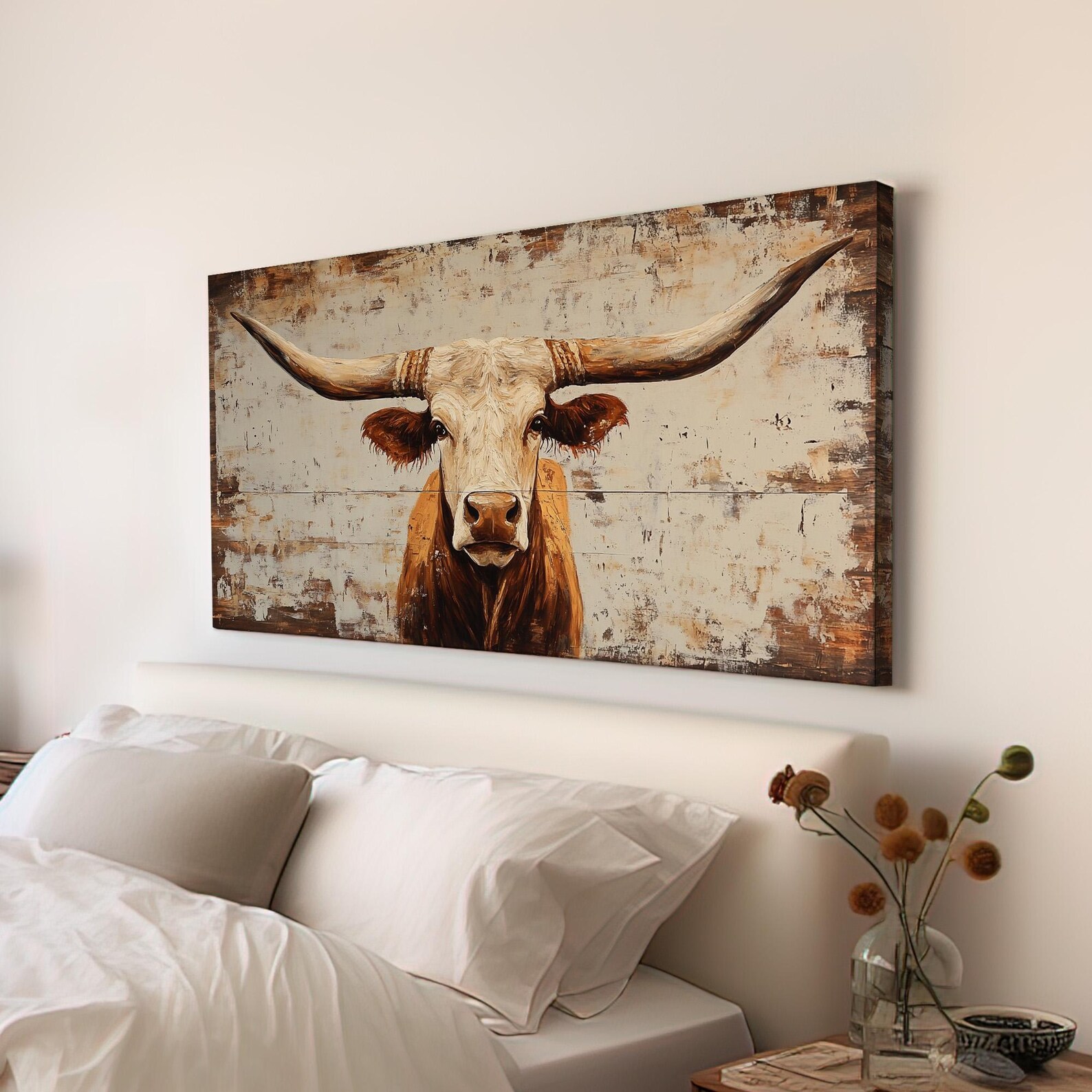 Rustic Texas Longhorn Portrait Lanscape Wooden Texture, 2x1 Country ...