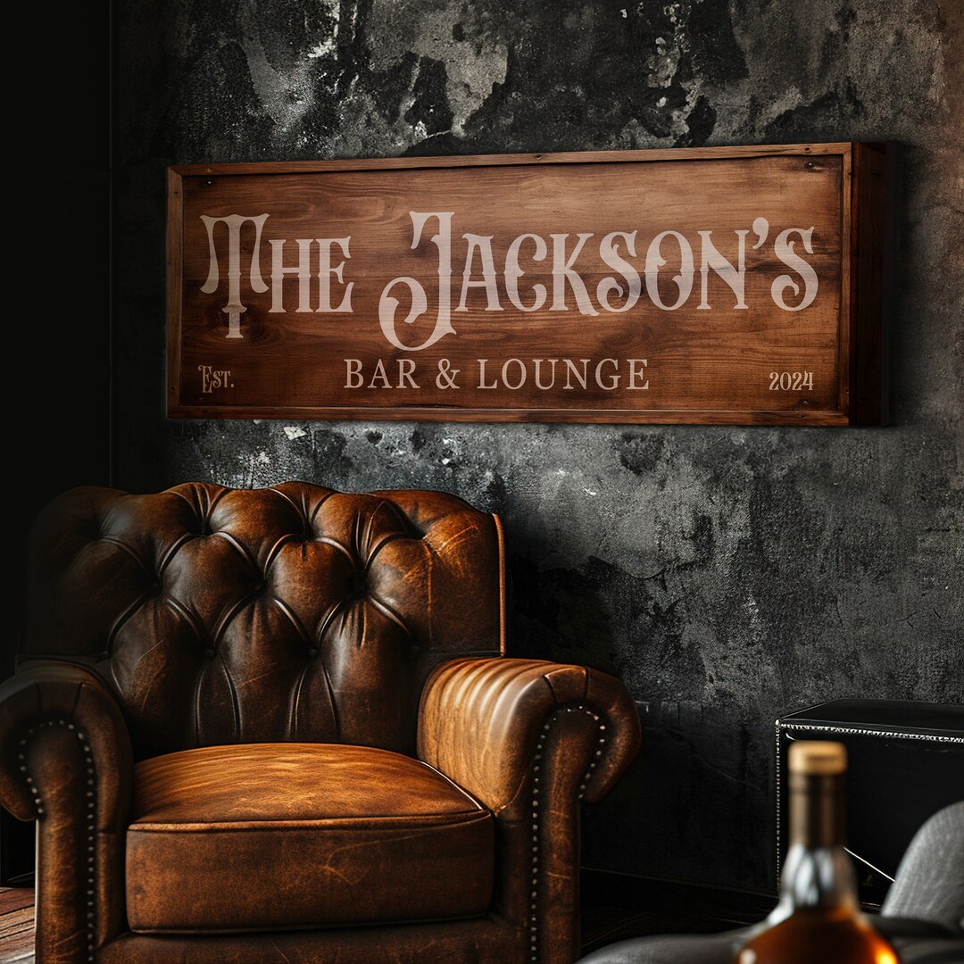Custom Whiskey Bar Sign - Personalized Man Cave Canvas Art - Rustic ...