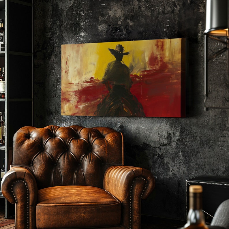 Cowboy on a Horse Long Horizontal Wall Art for Bedroom, Panoramic ...