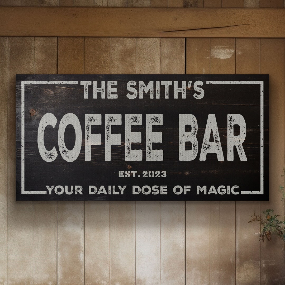 Coffee Bar Sign Rustic Coffee Station Bar Wall Art, Personalized Family ...