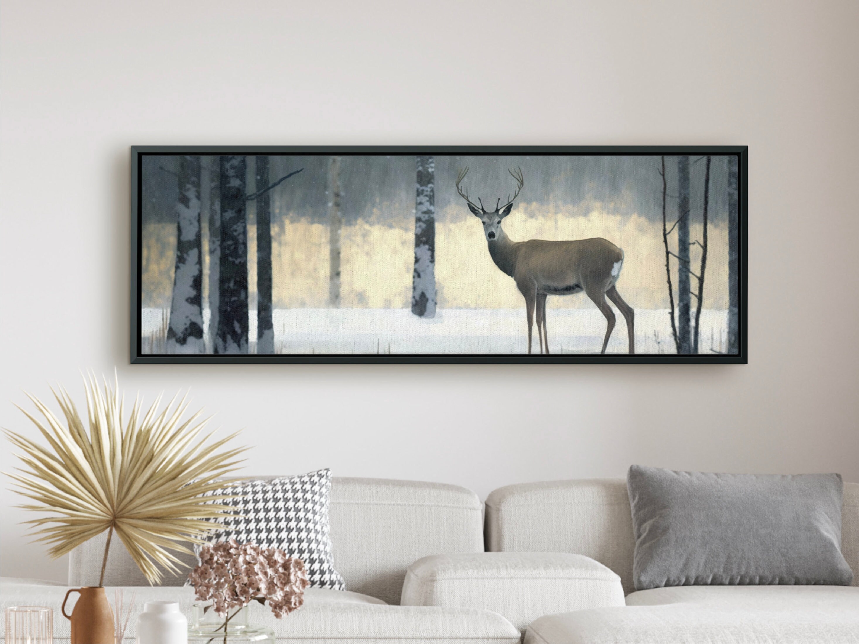 Forest Landscape Wall Art, Majestic Deer in the Forest Framed Panoramic ...