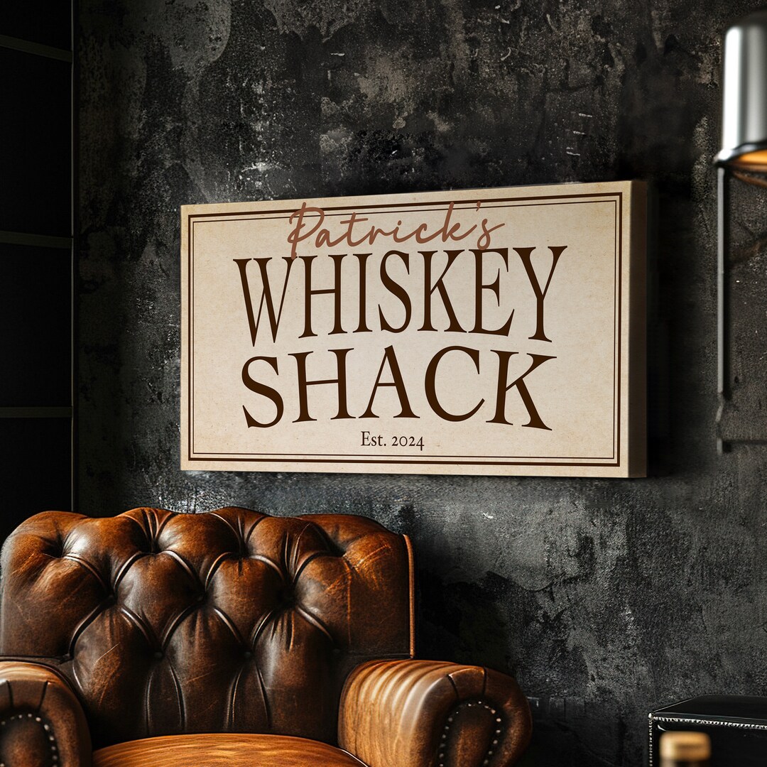 Custom Whiskey Bar Sign - Personalized Man Cave Canvas Art - Rustic ...