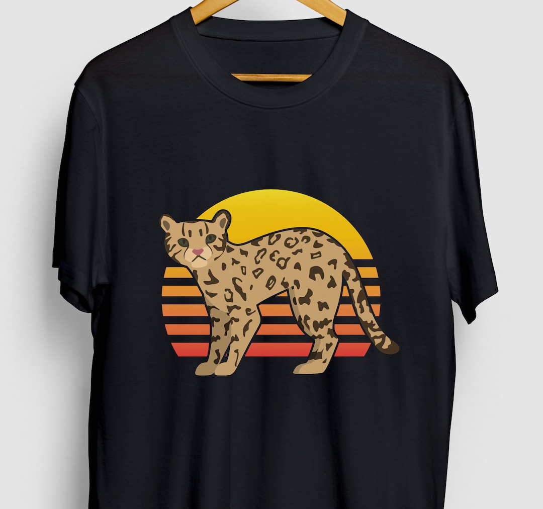 Ocelot Retro Sunset Ocelot Gift, Funny Zookeeper Shirt, Funny Wild Cat ...