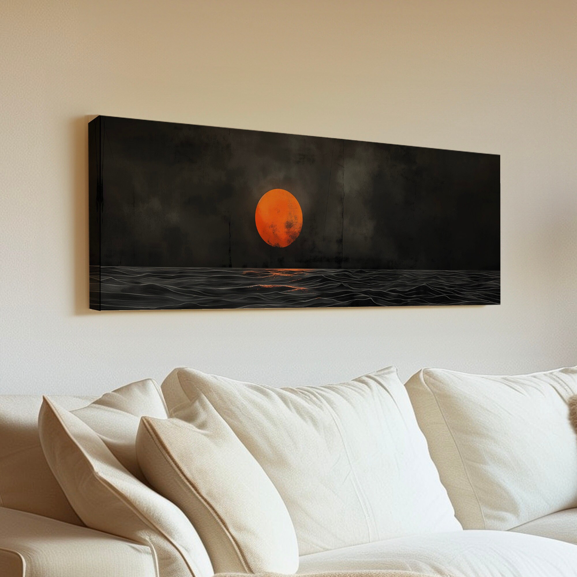 Sunset Over Ocean Long Horizontal Wall Art Above Bedroom, Panoramic ...