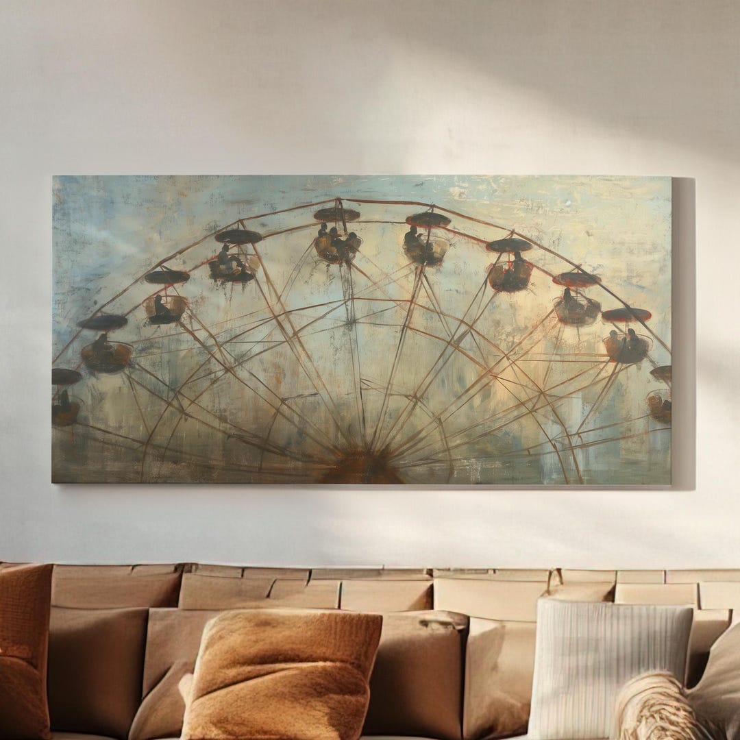Vintage Ferris Wheel Canvas Wall Art for Living Room, Landscape ...