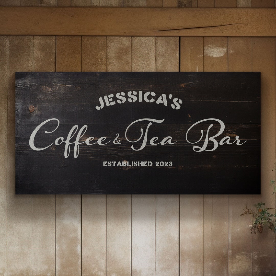Coffee Bar Sign Rustic Coffee Station Bar Wall Art, Personalized Family ...