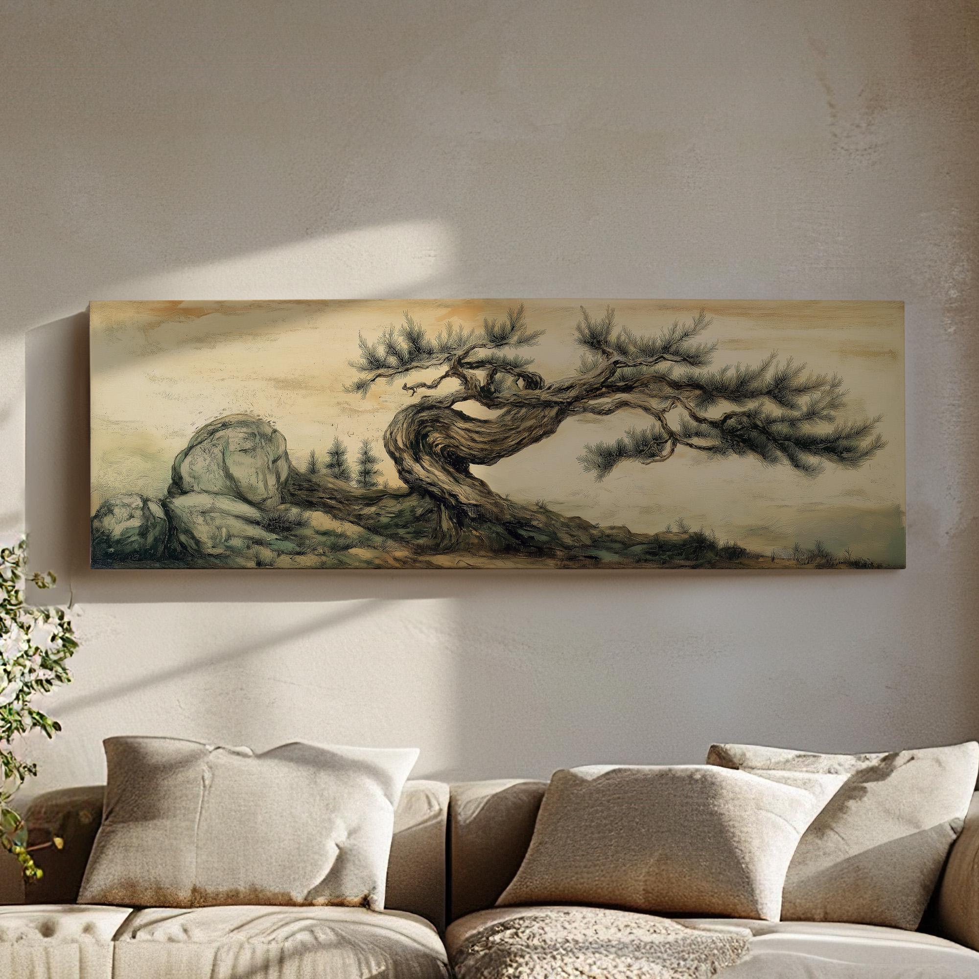 Ancient Bonsai Panoramic Wall Art Japanese, Panorama Botanical Canvas ...