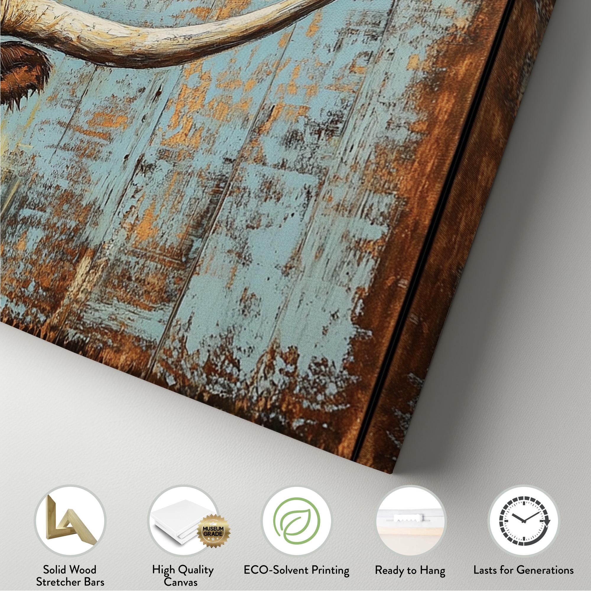 Texas Longhorn Portrait Panoramic Wooden Texture, Minimal Country Charm ...