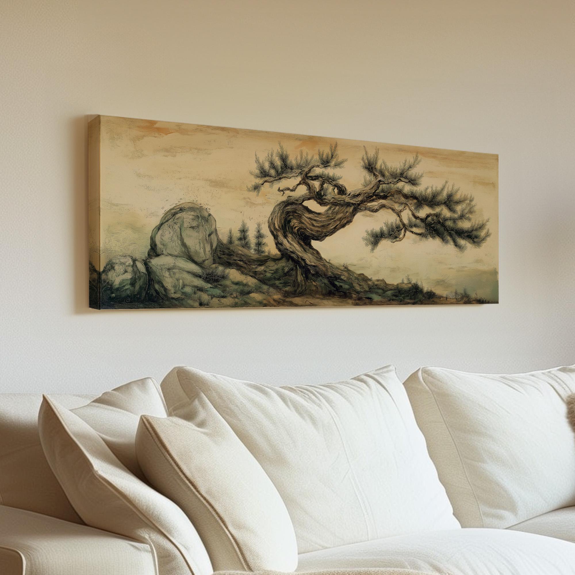 Ancient Bonsai Panoramic Wall Art Japanese, Panorama Botanical Canvas ...