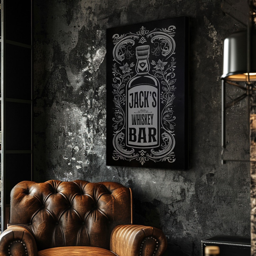 Custom Whiskey Bar Sign - Personalized Man Cave Canvas Art - Rustic ...