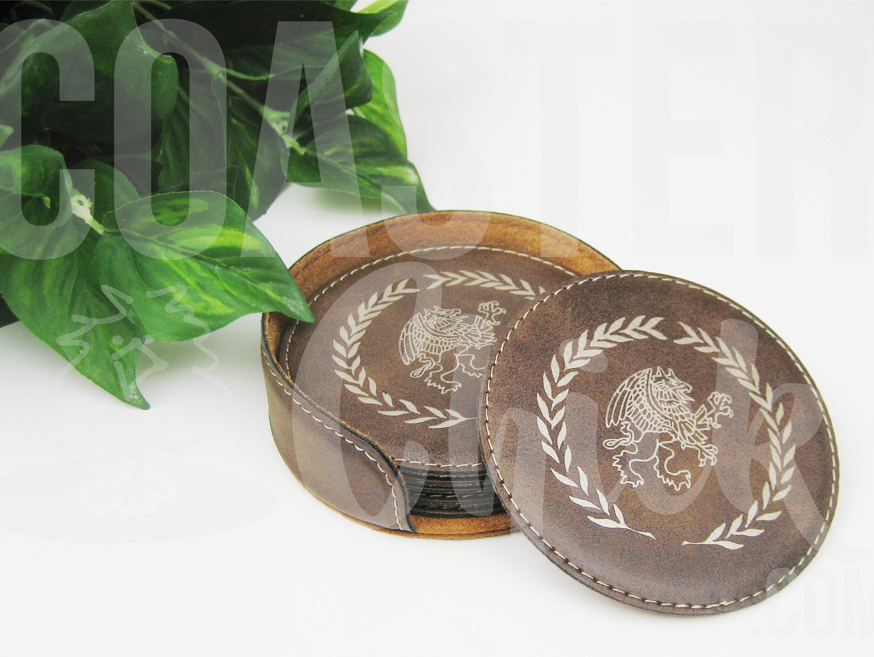 Custom Logo Coaster Set with Holder Personalized Business | Etsy