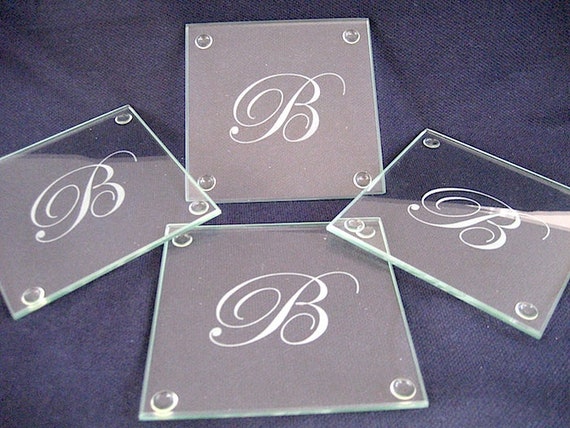 Monogram Coasters Set of 4 Glass Coaster Personalized Glass Coasters Clear Glass Coasters Etsy
