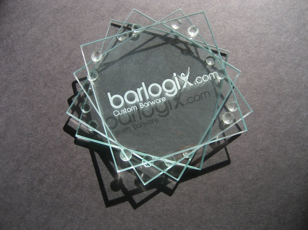 Glass Coasters, Engraved Glass Coaster Set for the Office, Logo ...