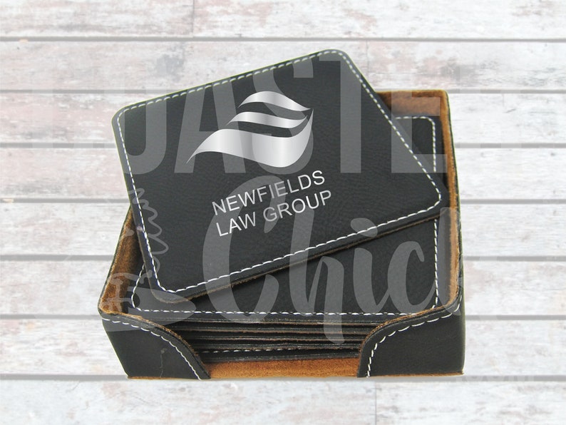 Company Logo Coaster Set With Holder Personalized Business - Etsy