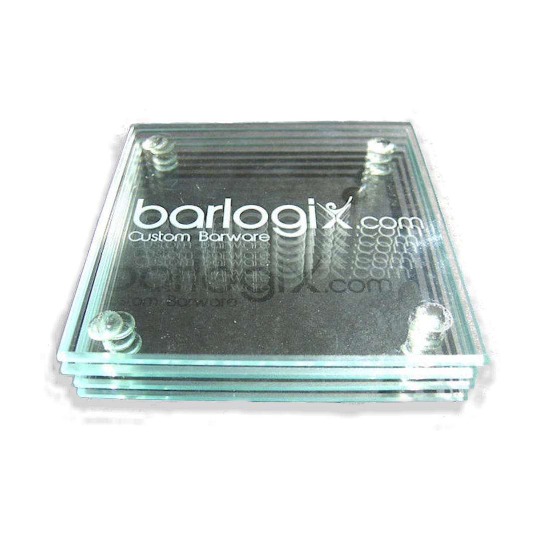 Logo Coasters Set of 4 Glass Coaster, Personalized Glass Coasters ...
