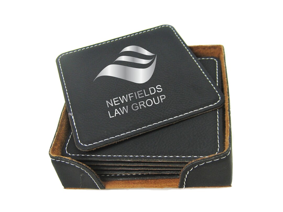 Company Logo Coaster Set With Holder, Personalized Business Gift With ...