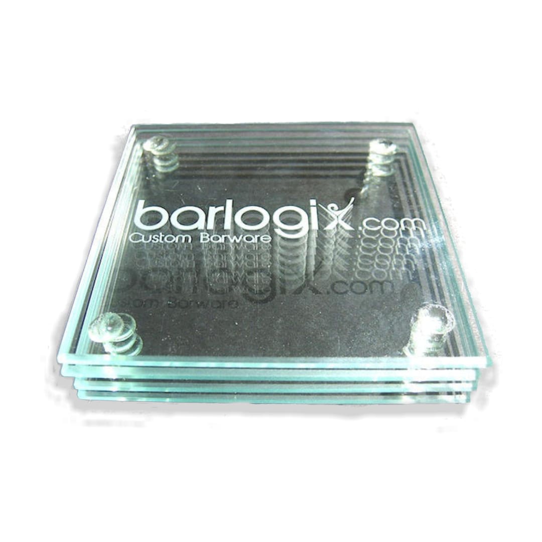 Logo Coasters, Set of 4 Engraved Glass Coasters, Personalized Gift ...