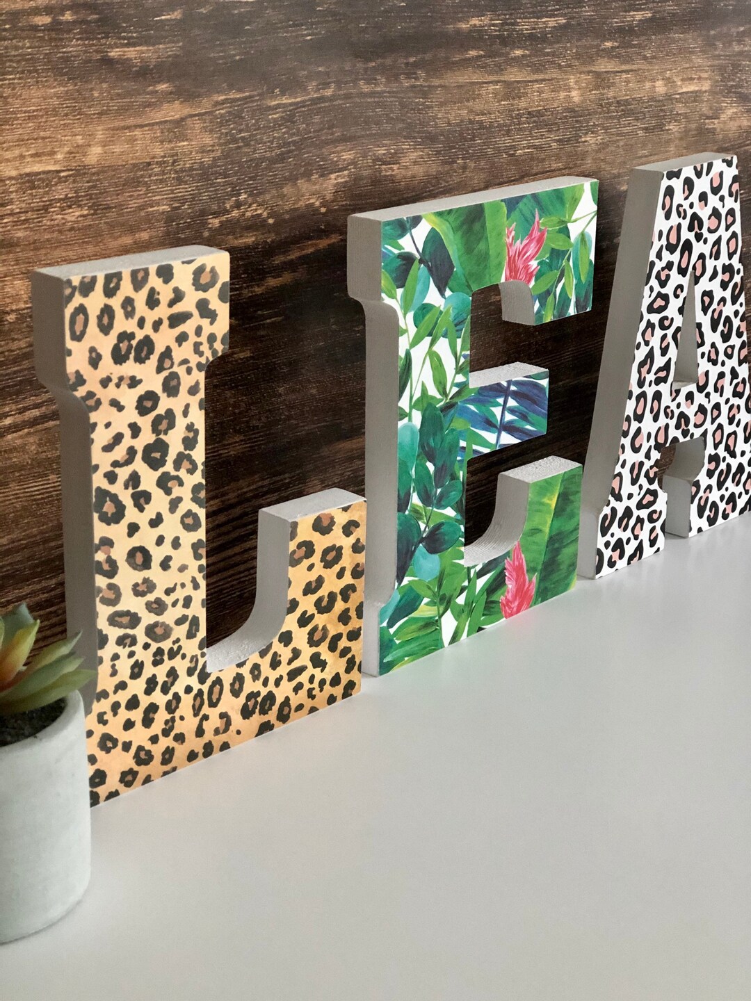 Jungle Theme Name Sign, Custom Standing Letter, Cheetah Print Letter ...