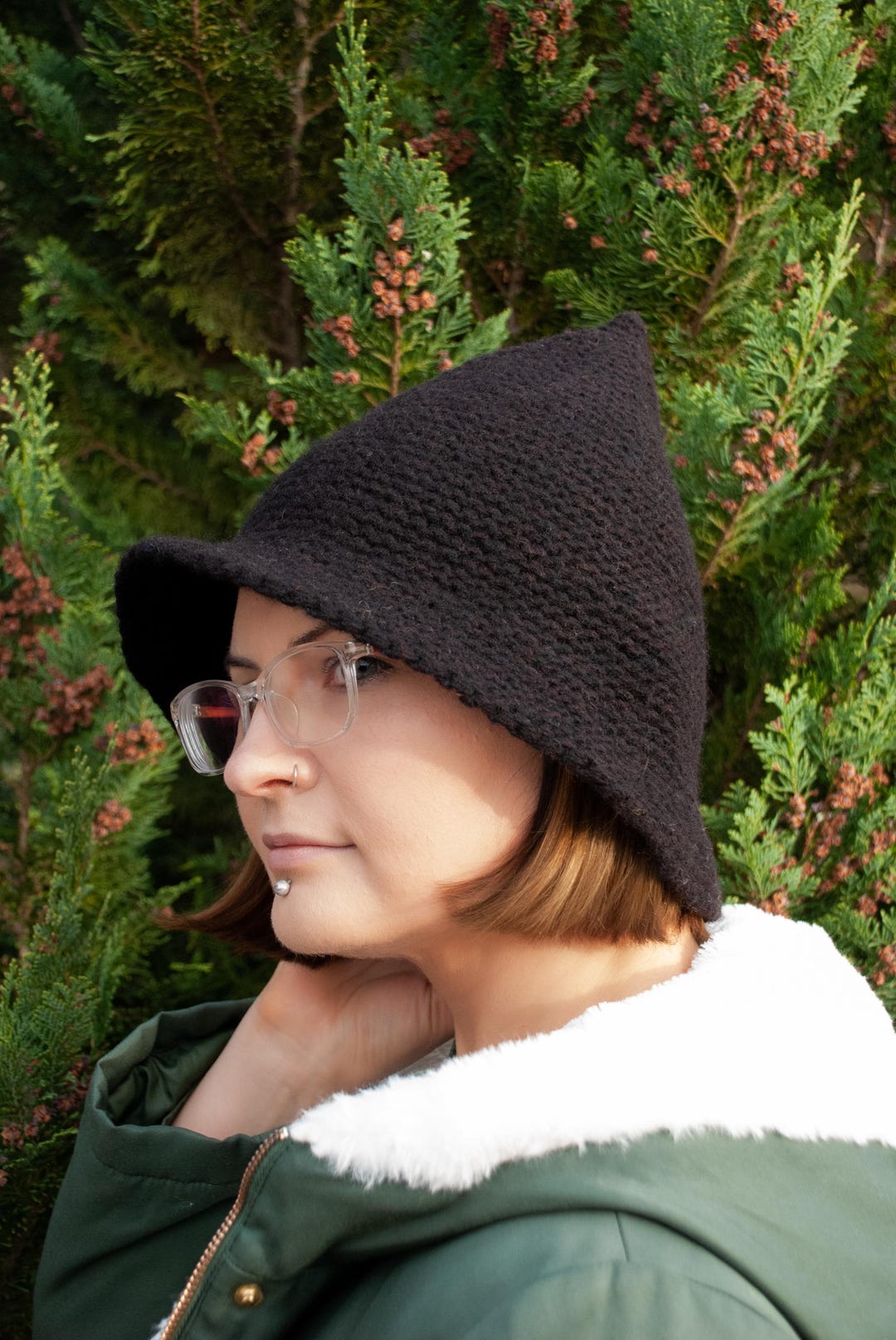 Black Knit Goth Pointy Witch Hat - Wizard Pointed Beanie - Etsy