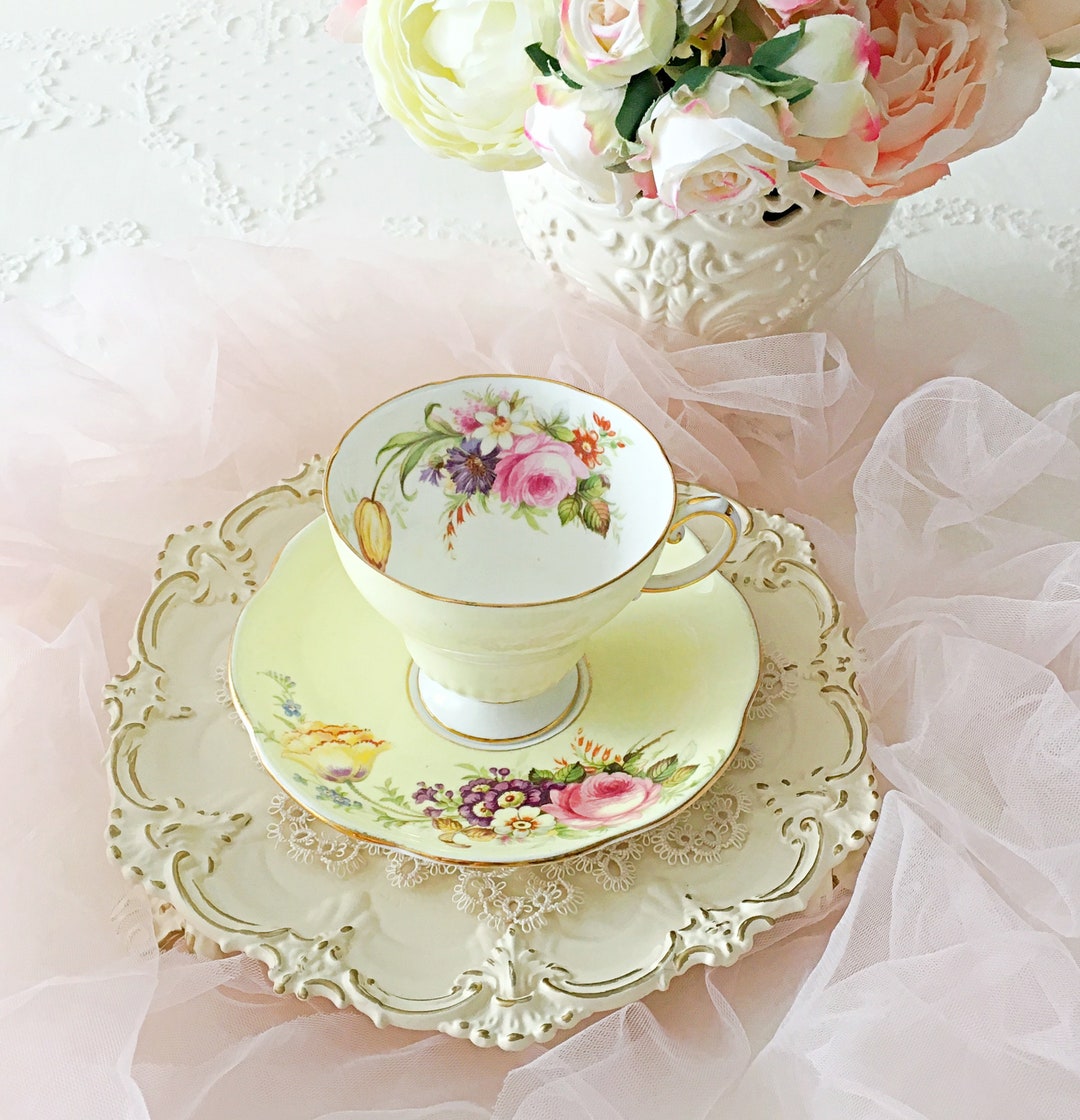 Retro Tea Set Pastel Yellow EB Foley Teacup and Saucer Vintage Tea Ware ...