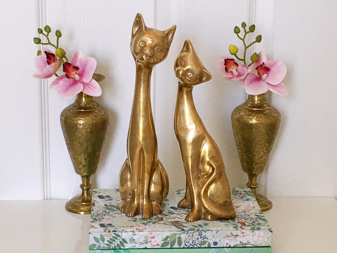 Tall Brass Cat Figurine, Long Neck, Cat Lover Gift, Mid-century Modern ...