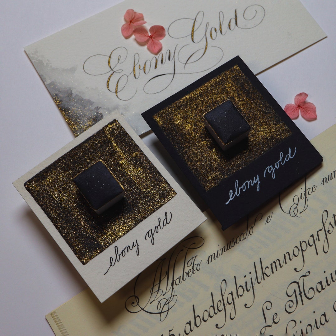 Ebony Gold - SHIMMER Color for Calligraphy - Solid Ink - Single Half ...