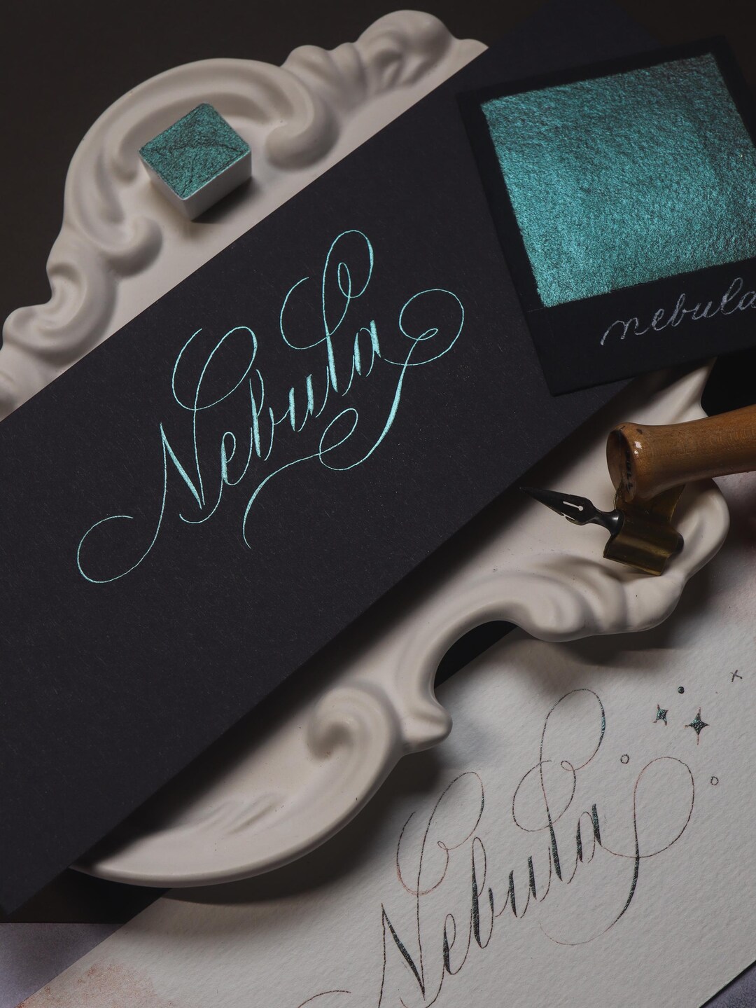 NEW Nebula SHIMMER Color Calligraphy Solid Ink Single Half Pan of ...