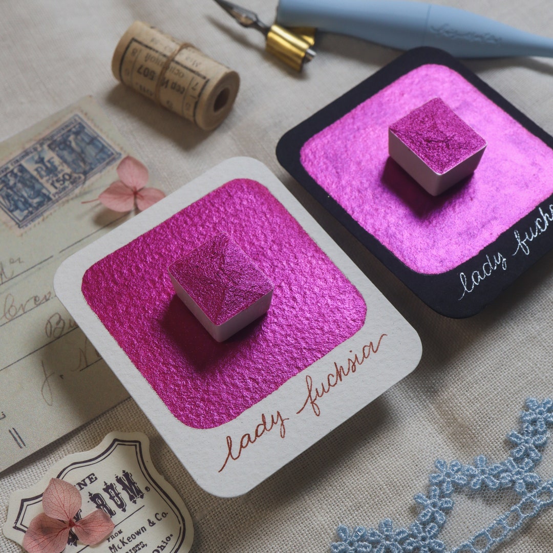 Lady Fuchsia SHIMMER Color Calligraphy Solid Ink Single Half Pan of ...