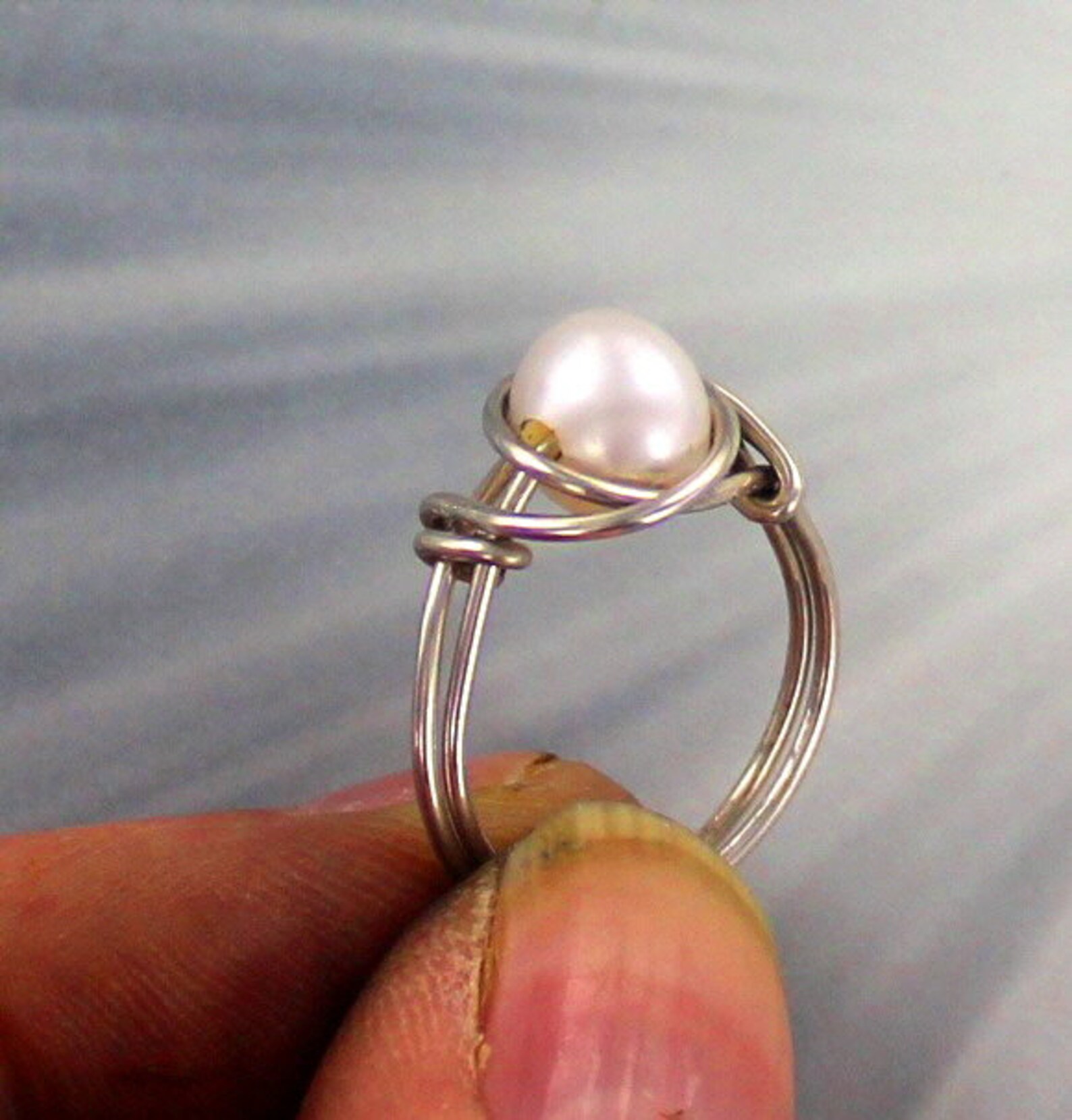 Pearl Ring in Sterling Silver Old Wire Wrapped Cultured Pearl - Etsy