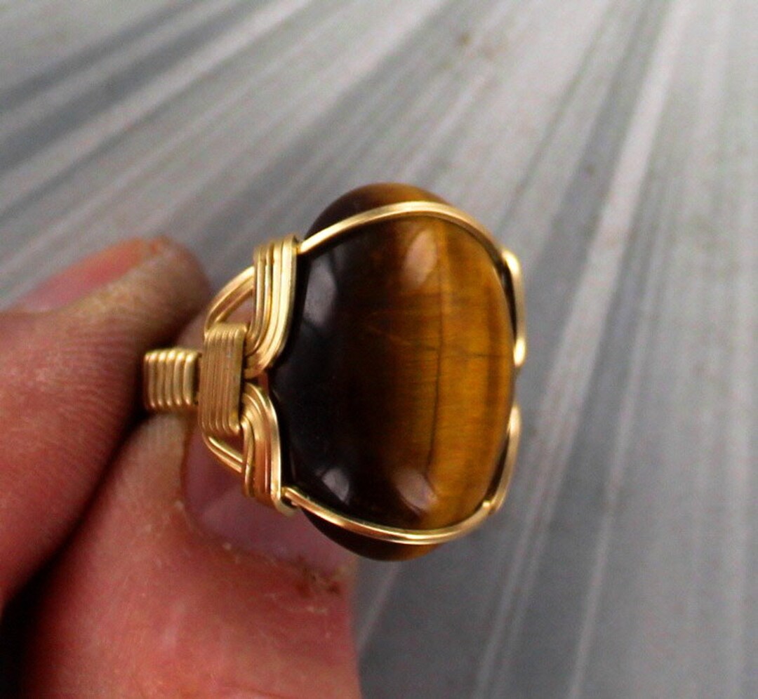 Tiger's Eye Gemstone Ring in 14kt. Rolled Gold ---- -- Made to Fit ...