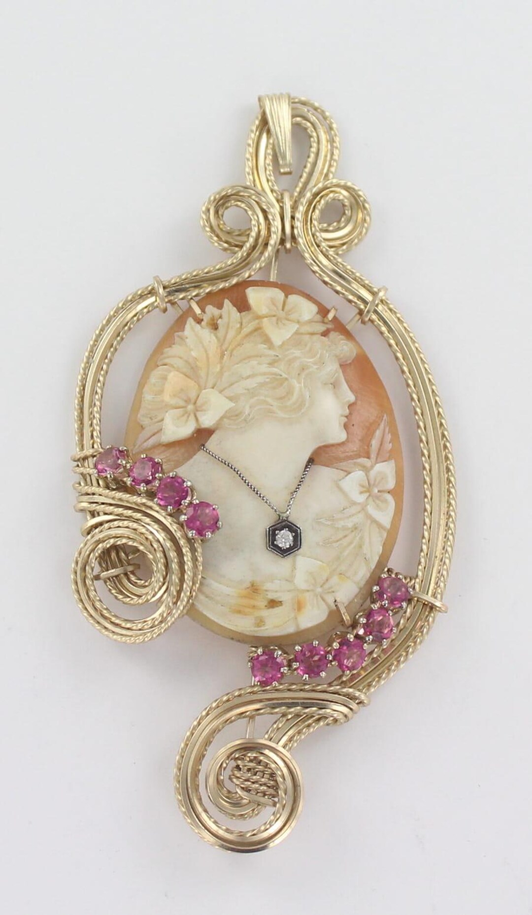 Vintage Cameo Pendant With Pink Tourmaline Gemstones Diamond Cameo ...
