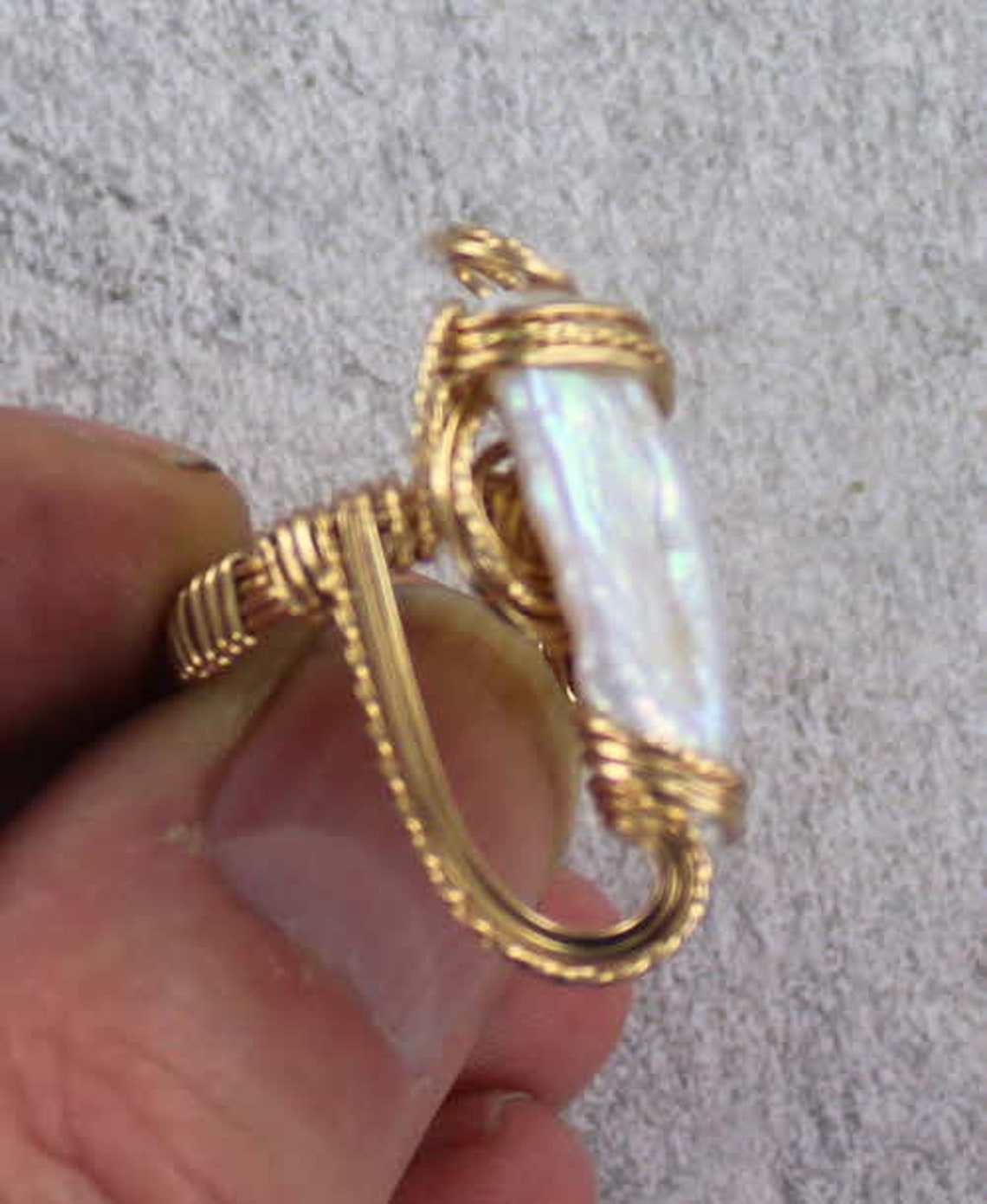 Biwa Pearl Ring 14kt Rolled Gold Wire Wrapped Cultured - Etsy