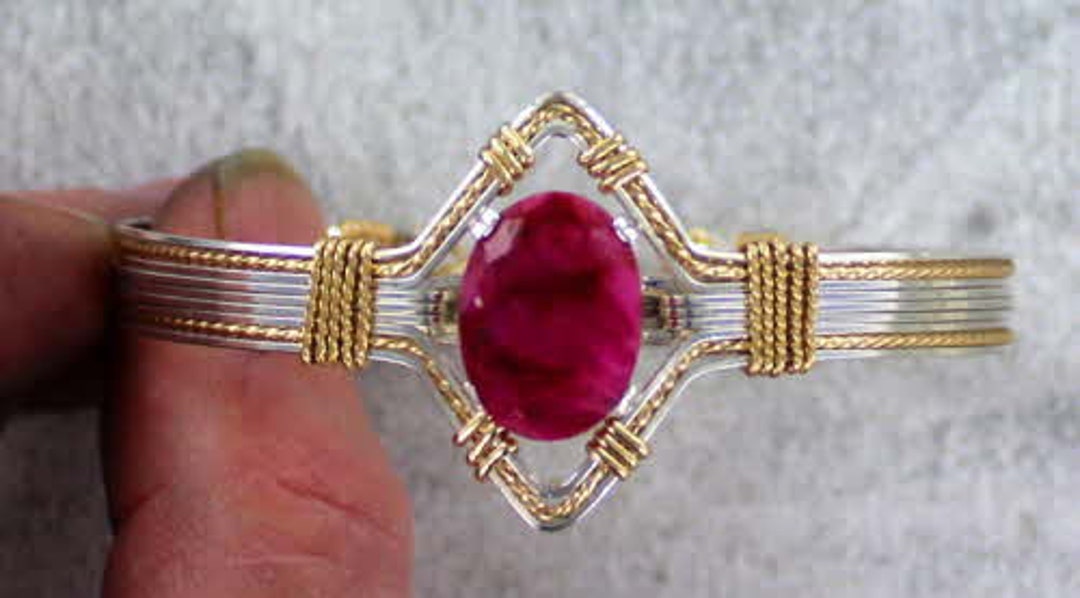 Red Ruby Gemstone Bracelet - Sterling Silver - 14kt Rolled Gold -- Size ...