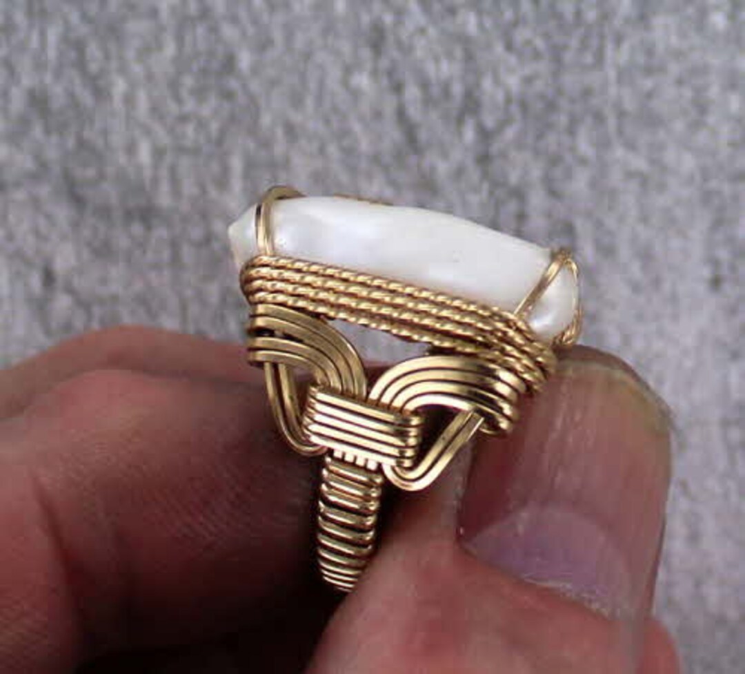Biwa Pearl Ring - 14kt Rolled Gold - Wire Wrapped- Cultured Pearl Ring ...