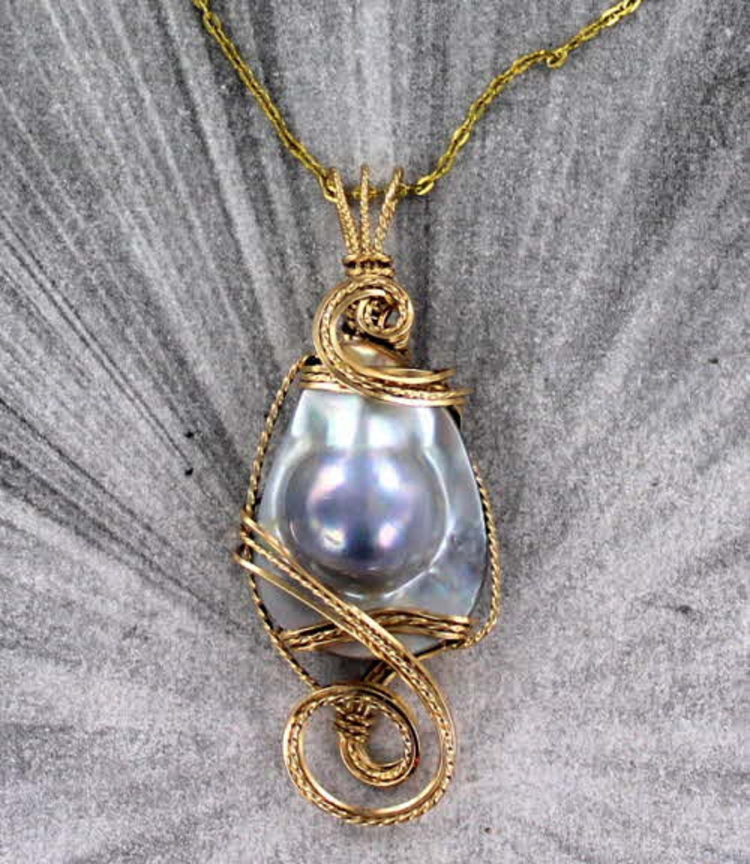 Pearl Pendant Pearl Necklace 14kt. Rolled Gold Wire Wrapped Chain Gift ...