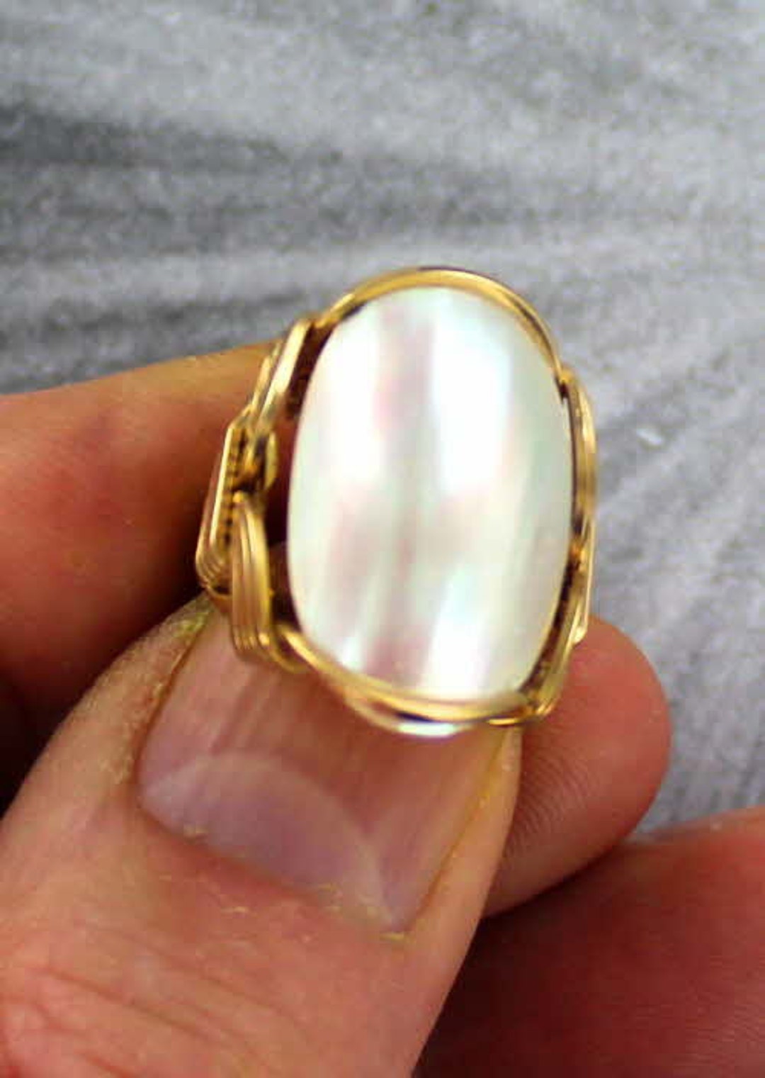 Mabe Pearl Ring Gold - Wire Wrapped, Cultured Pearl Ring, Gift for Her ...