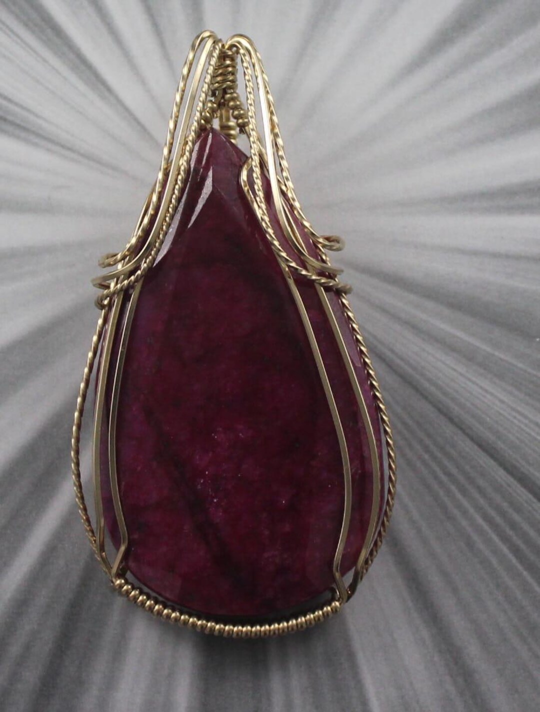 Genuine Ruby Gemstone Necklace - Wire Wrapped - 14kt Rolled Gold - July ...