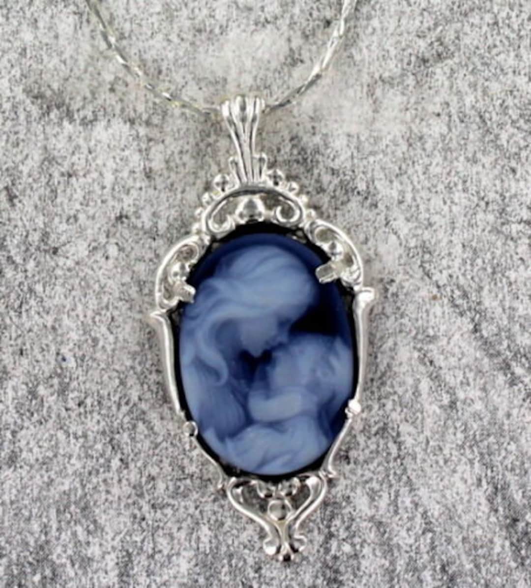 Blue Agate Cameo Pendant in Sterling Silver carved in - Etsy