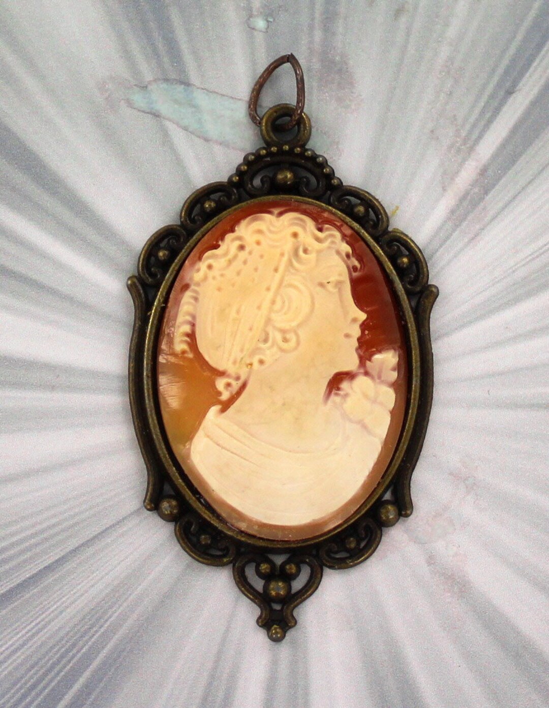 Antique Vintage Cameo Pendant Necklace in Bronze Setting, Hand Carved ...